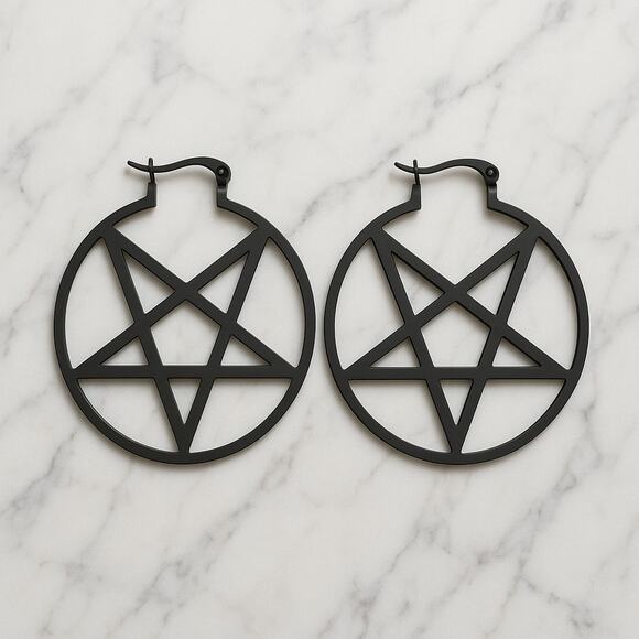 Molliwater | Jewelry | New Black Goth Pentagram Hoop Earrings Gothic ...